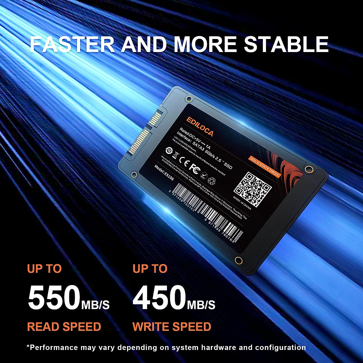 Ediloca ES106 256GB SSD SATA III 2.5" 3D TLC NAND Flash Internal Hard Drive, Up to 550MB/s Read, Upgrade PC or Laptop Memory and Storage(Black)