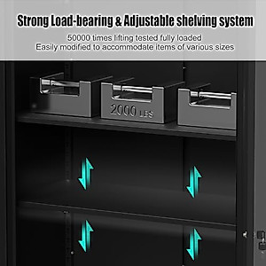 Maemttes 72" Metal Storage Cabinet with Doors and Shelves, Tall Garage Cabinets Lockable File Cabinet, Heavy-Duty Locker Cabinet Tool Cabinet for Garage, Office, Home, Kitchen (Black)