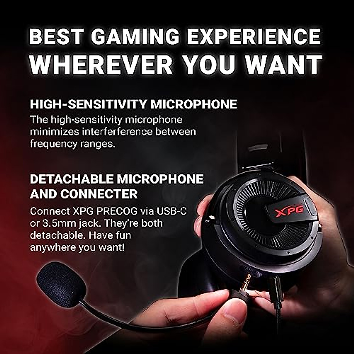 XPG Precog Gaming Headset with Mic Hi-Fidelity Dual Drivers 7.1 Virtual Surround Sound (XPG Precog), One Size
