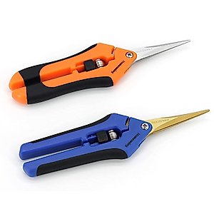 HOMEANING Gardening Shears Combination Set, Blades Gardening Hand Pruning Snips Titanium Coated Precision Bonsai Pruning Shears, Convenient and Efficient Flower Cutters 2PCS (Blue, Orange)