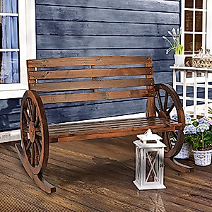 FURNDOOR Outdoor Wood Rocking Chair Wagon - Double Wooden Porch Rocking Bench Rustic Porch Rocker Chair for 2 Persons