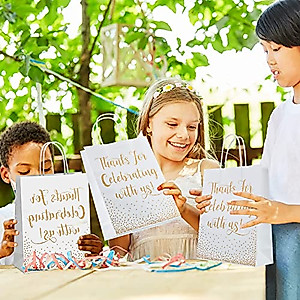 45 Pcs Wedding Welcome Bags for Hotel Guests Gold Foil Wedding Gift Bags with Handles Thanks for Celebrating with Us Paper Bags Medium Size Wedding Bags Bridal Gift Bags Baby Shower Favor(White)