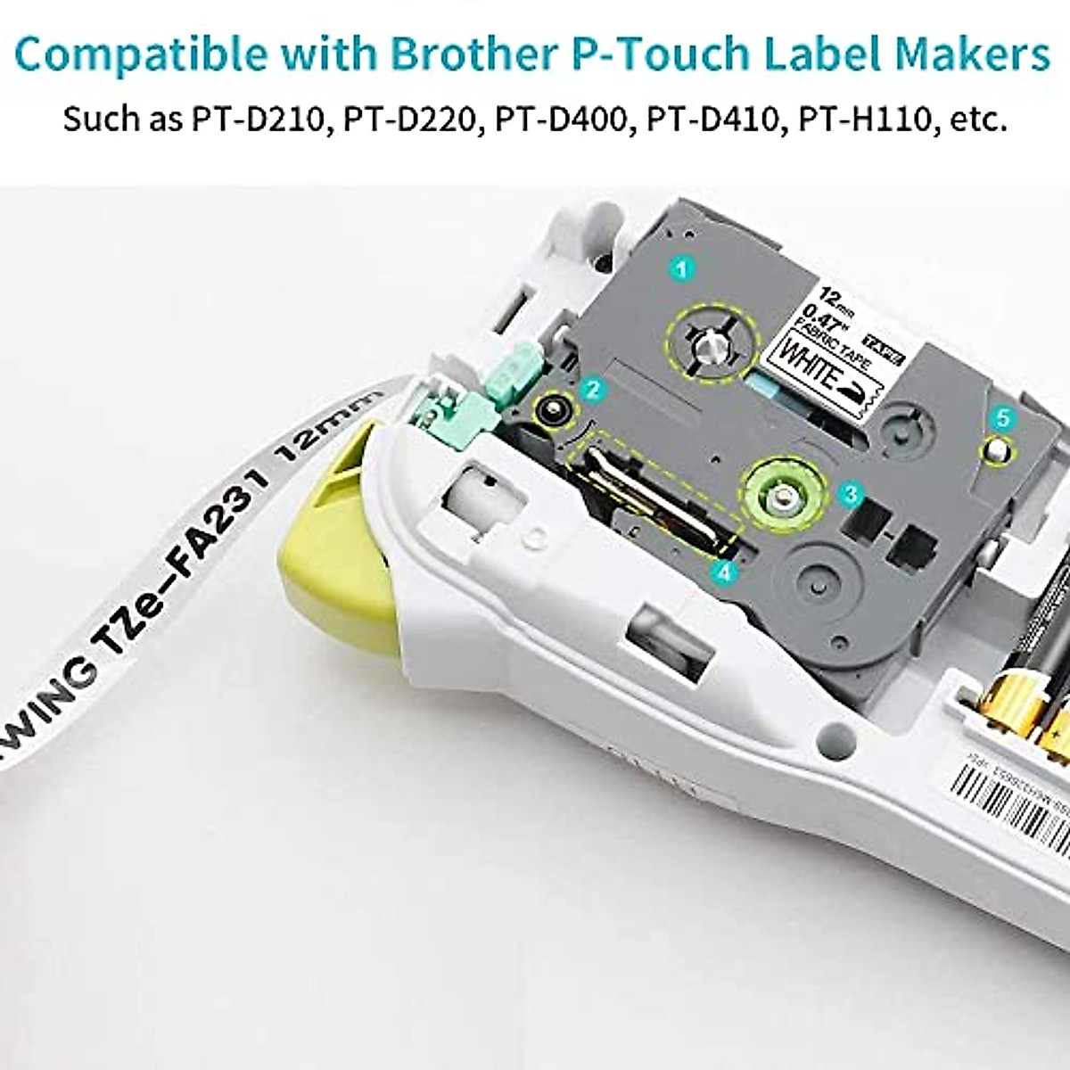 COLORWING Fabric Tape Replacement for Brother Iron On Label Tape TZe-FA231 TZ 12mm 0.47" White, for Brother Ptouch PTD400 PTD210 PT-1280 Label Maker, 3-Pack
