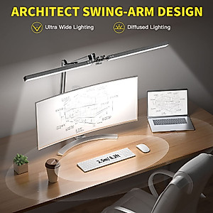 CHICLEW LED Desk Lamp for Home Office, 24W Swing Arm Double-Head Table Lamps, 3 Colors Lighting & Stepless Dimming Architect Reading Desk Light, Adjustable Eye-Caring Clamp Light for Study Relax Work