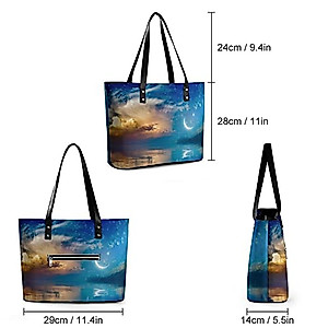 Womens Handbag Stars And Clouds Leather Tote Bag Top Handle Satchel Bags For Lady