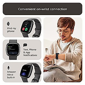 Fitbit Sense 2 Advanced Health and Fitness Smartwatch with Tools to Manage Stress and Sleep, ECG App, SpO2, 24/7 Heart Rate and GPS, Shadow Grey/Graphite, One Size (S & L Bands Included)