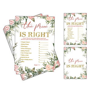 Baby Shower Games for Boys or Girls - The Price is Right Baby Shower Game - Floral Greenery Gender Reveal Party/Baby Bump Party Supplies Activities - Pack of 30 Game Cards(A06)