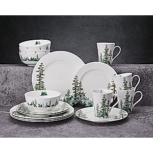 Mikasa Watercolor Forest Chip Resistant 16 Piece Dinnerware Set, Service for 4 White