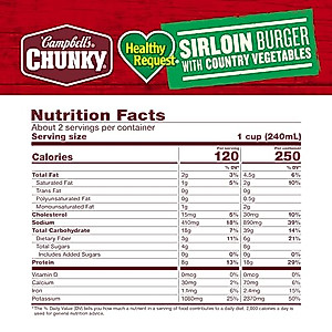 Campbell’s Chunky Healthy Request Soup, Sirloin Burger with Country Vegetable Beef Soup, 18.8 oz Can