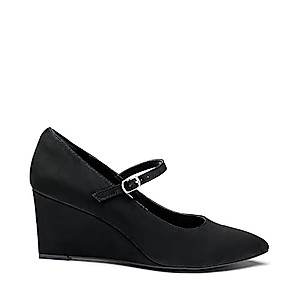 DREAM PAIRS Women's SDPU2308W Wedges Closed Toe Mary Jane High Heels Dress Work Pointed Toe Wedding Bride Office Pumps Shoes, Size 10, Black Suede