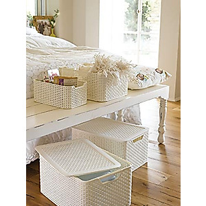 Curver Style Small Rectangular Storage Basket, Vintage White, 6 Litre
