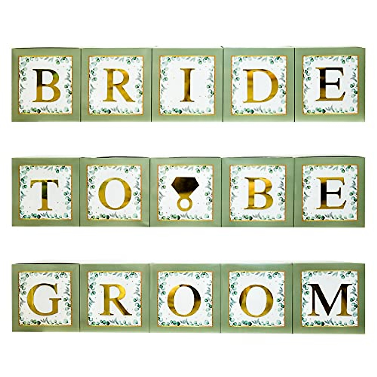101 PC Greenery Bridal Shower Decorations Balloon Boxes Gold- Blocks with BRIDE TO BE + GROOM + A - Z Letters and 40 Balloons- Engagement Bachelorette Parties Weddings Centerpieces Photo Booth Props
