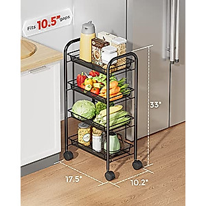 Pipishell 4-Tier Mesh Wire Rolling Cart Multifunction Utility Cart Metal Kitchen Storage Cart with 4 Wire Baskets Lockable Wheels for Home, Office, Kitchen PIUC02