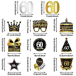 30 Pieces Birthday Party Decorations, Birthday Party Hanging Swirls, Silver Black Golden Cake Glasses Balloons Sign Foil Swirls Ceiling Decorations for Boy and Girl (60th Style)