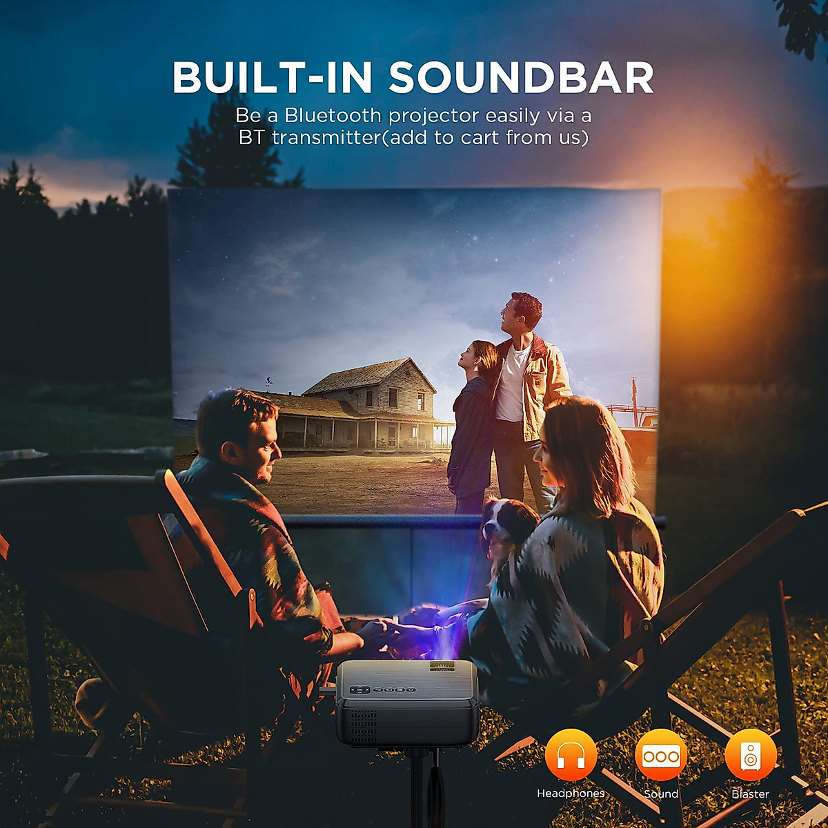 Mini WiFi Projector for Outdoor Movies, 8500L High Brightness, 1080p HD Video Projector for iPhone & 200'' Display Supported, Compatible with Phone/TV Stick/HDMI/USB/VGA, Home Theater