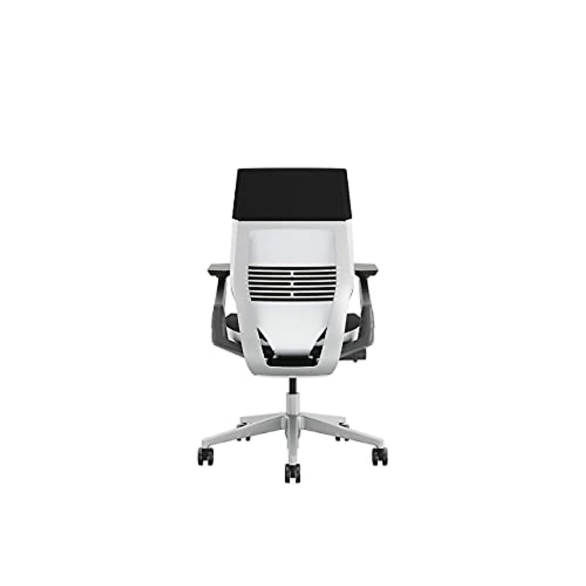 Steelcase Gesture Office Chair - Cogent: Connect Licorice Fabric, Wrapped Back, Light on Light Frame, Platinum Metallic Base