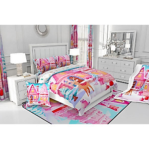 Feelyou Christmas Pink Comforter Cover Set Cute Deer Print Bedding Set Full Size for Kids Boys Girls Bedroom Bed Decor Xmas Christmas Duvet Cover Soft Bedspread Cover,No Comforter