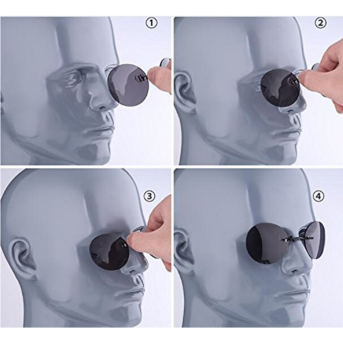 PLOPLO Polarized 5.9 g Only Retro Round Clip On Nose glasses Matrix Morpheus Movie rimless sunglasses men (Black, Gray)