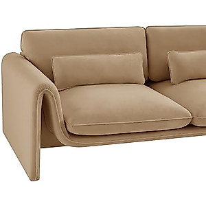 Meridian Furniture 199Camel-L Sloan Collection Modern | Contemporary Velvet Upholstered Loveseat with Soft Camel Velvet Fabric, Curved Arms, 64" W x 38" D x 31" H, Camel