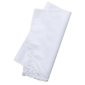 CoCoUSM Womens Large Soft White Embroidered Handkerchiefs - 60s Cotton Square 17"