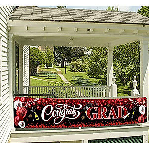 Graduation Party Banner Decoration-2023 Congrats Grad Supplies Yard Sign Banner,Class of 2023 Backdrop for Grad Party Decoration (RED)