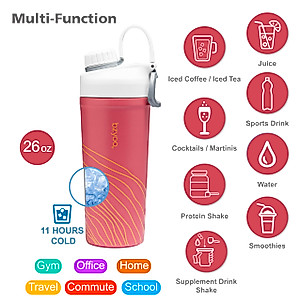 bzyoo 26oz Double-Walled Stainless Steel Insulated Tumbler with Straw Leak Proof Ideal for Smoothies, Ice Tea or Coffee Includes Mixer Ball BPA Free - Organica Red