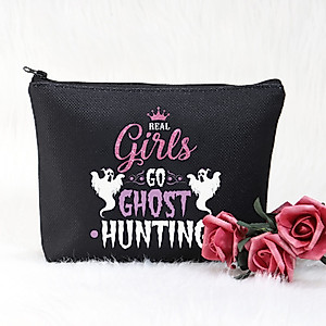 POFULL Ghost Hunter Gift Spooky Gift Real Girls Go Ghost Hunting Cosmetic Bag Paranormal Investigator Gift (Real Girls Go bag)