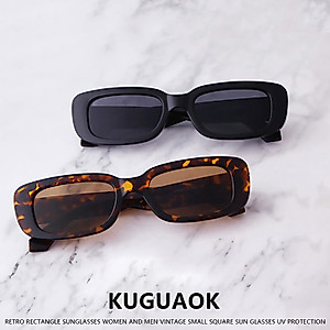 KUGUAOK Retro Rectangle Sunglasses Women and Men Vintage Small Square Sun Glasses UV Protection Glasse