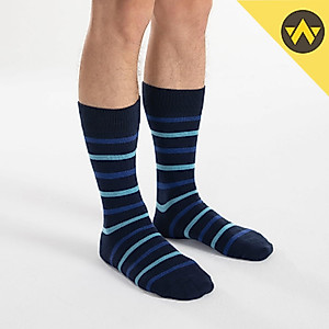 WANDER Men's Dress Socks Cotton Thin Trouser Calf Socks Striped Argyle Novelty Socks (Shoe Size:13-15,8 Pairs Navy Blue Pattern)