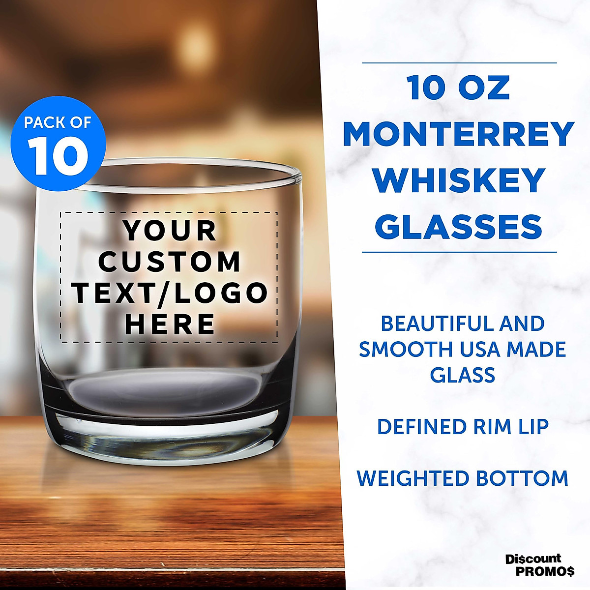 Custom Whiskey Glasses 10 oz Set of 10, Personalized Bulk Pack - Heavy Base Old Fashioned Glass, Perfect for Scotch, Bourbon, Whiskey, Cocktail - Black