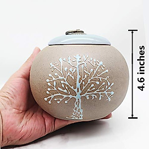 M MEILINXU Funeral Medium Keepsake Urn for Ashes - Ceramics Cremation Urn for Human Ashes - Hand-Painted -Fits a Small Amount of Cremated Remains- Display Burial at Home or Office (Brown Tree of Life