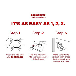 TapHanger Picture Frame Hanging Kit for Drywall - Easy To Use Picture Hanging Tool to Quickly Hang Wooden Frames & Canvases in Less Than A Minute -Includes 80 Reusable TapTacks & Holds Up to 20 Pounds