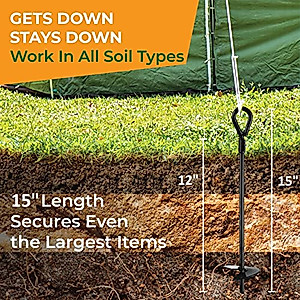 VASGOR 15” Ground Anchors (8pcs) Easy to Use with Drill, 3" Helix Diameter, Heavy Duty Anchor Hook for Camping Tent, Canopies, Car Ports, Sheds, Swing Sets, Securing Animals – Black Powder Coated (8)