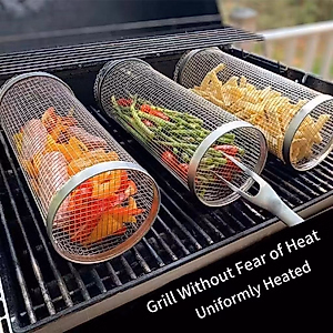 Rolling Grilling Baskets for Outdoor Grilling,BBQ Rolling Grill Basket,Grilling Basket,Rolling Grill Baskets for Outdoor Grill Vegetables,French Fries,Seafood,Meat (11.8X 3.74 inch) (Size : 2PCS 7.87
