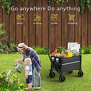 ROSONG Collapsible Wagon Cart with Wheels Foldable - Folding Utility Heavy Duty Wagons Carts for Grocery Sports Garden Shopping Camping