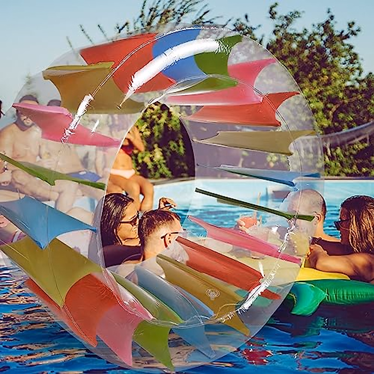 MorTime Inflatable Roller Float, 65'' Colorful Water Wheel, Swimming Pool Roller Toy for Kids and Adults Outdoors