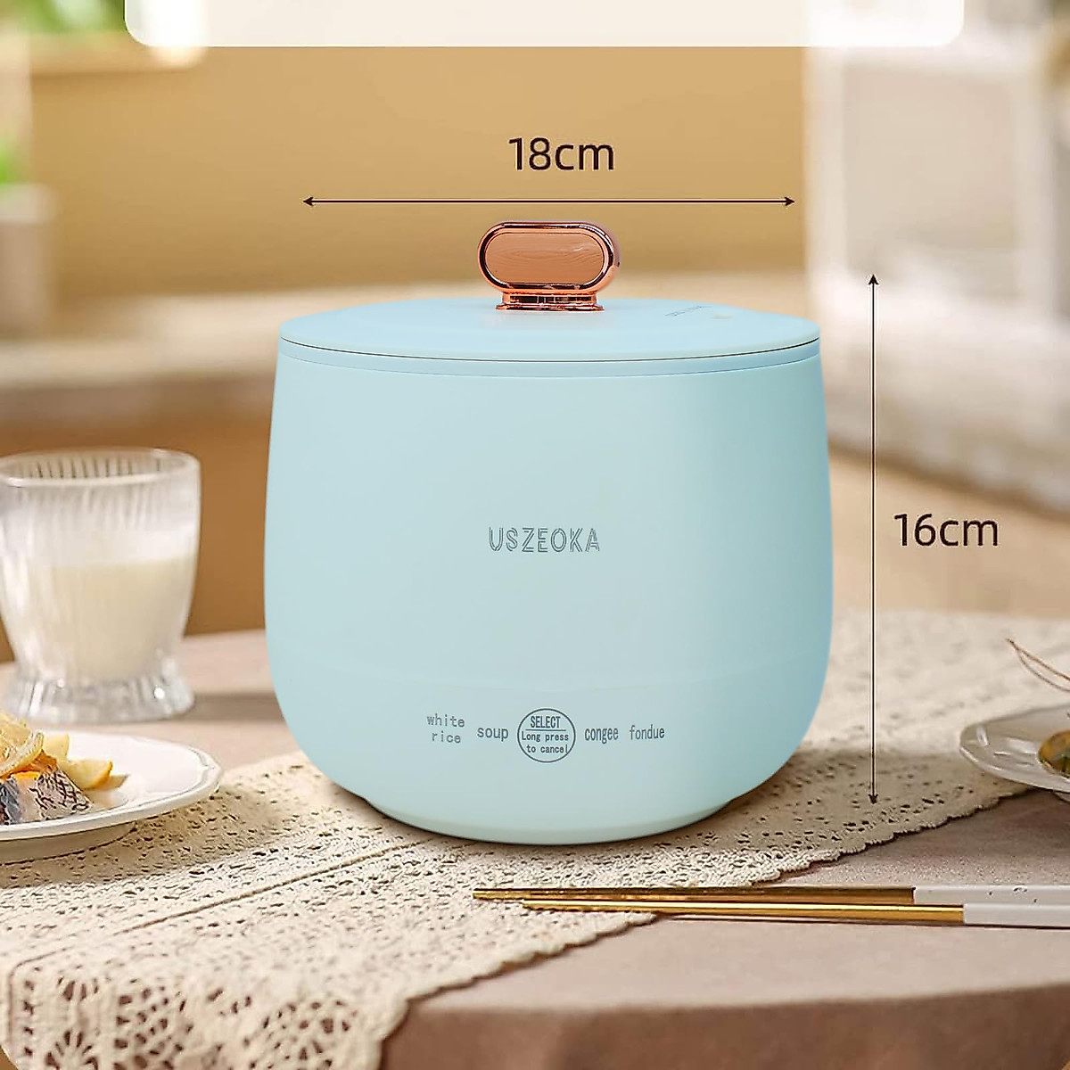 Portable Mini Rice Cooker 1 Cup, 1.5L Small Non-Stick Electric Hot Pot Ramen Cooker with Over-Heating and Boil Dry Protection for Travel, Office, Cooking Rice, Soup, Dorm For 1-2 People, Blue