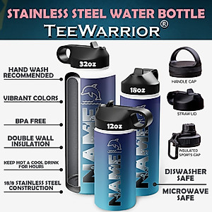 Vintage Style Kids Water Bottle, 18 Icons, 14 Fonts, 10 Colors, Custom Name Water Bottle For Kids Children Girls Boys Women, Water Bottles for School, Insulated Kids Water Bottle Multicolor