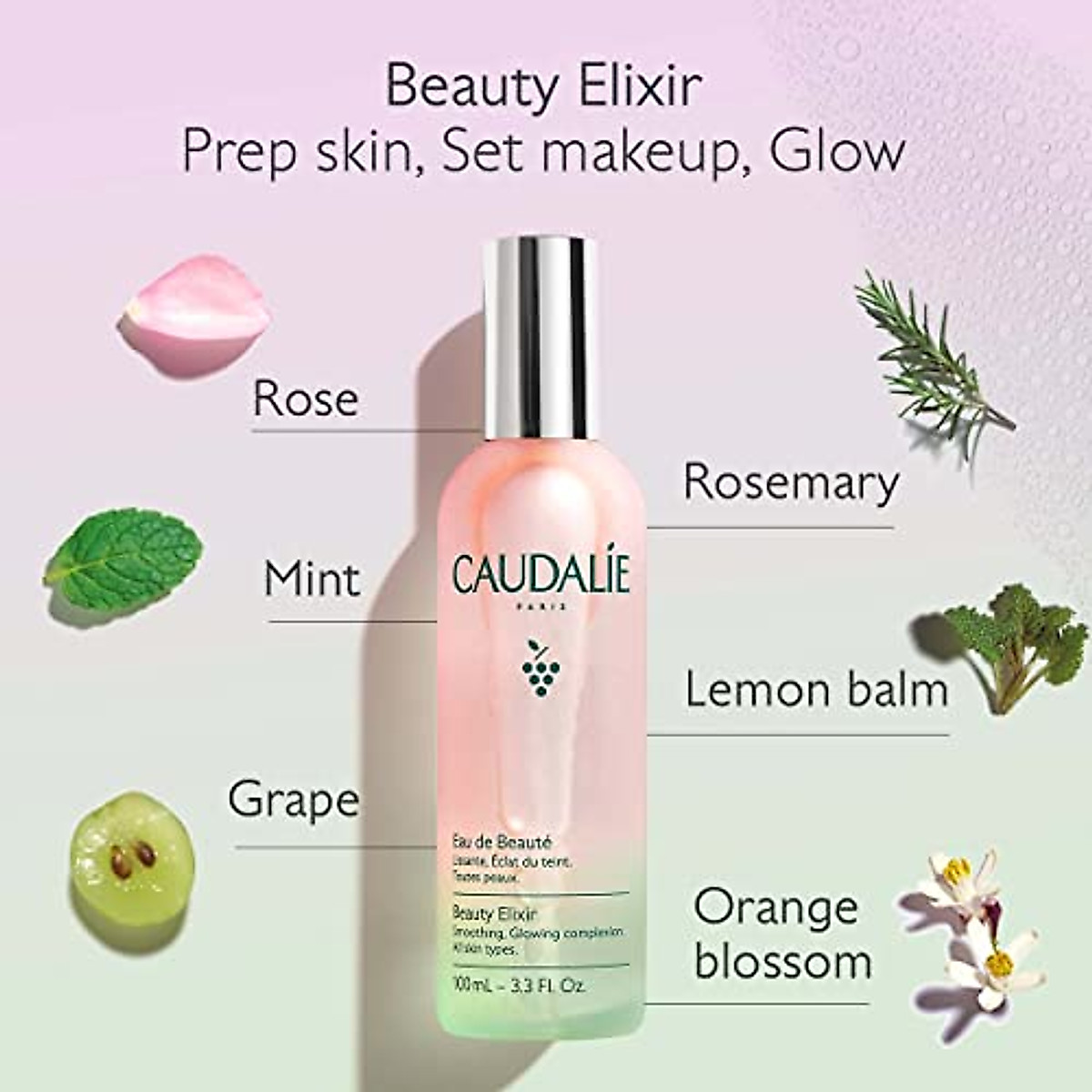 Caudalie Beauty Elixir Face Mist: Toner That Tightens Pores + Reduces Dullness + Sets Makeup, Full Size, 3.3 oz