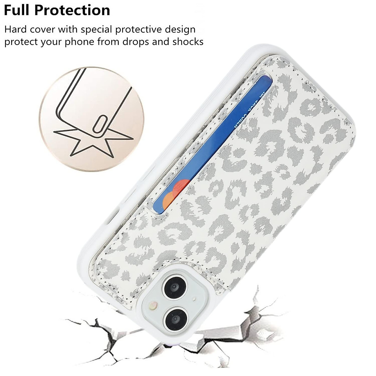 iCoverCase Compatible with iPhone 13 Phone Case with Card Holder, Wallet Case for Women Men RFID Blocking PU Leather Case 6.1 Inch (Gray Leopard)