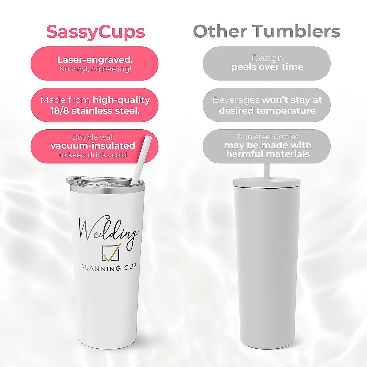 SassyCups Wedding Planning Cup | Vacuum Insulated Stainless Steel Tumbler for Bride to Be | Engagement | Newly Engaged Travel Mug for Future Mrs | Wedding Shower (22 Ounce, White)