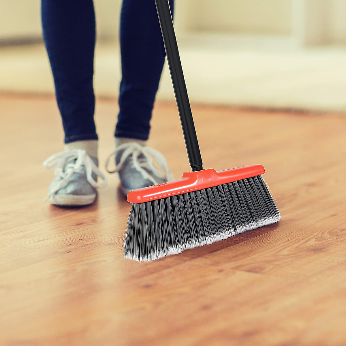 Fuller Brush Fiesta Red Kitchen Broom – Floor Sweeper with Steel Handle & Fine Bristles - Dust Sweeping for Home/Kitchen & Warehouse Floors – Made in USA