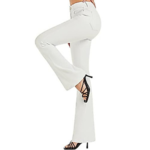LAMLUCK Women's Flare Bell Bottom Jeans Fashion Wide Leg Jeans Womens High Rise Bootcut Jeans Womens Stretch Jeans - White Jeans for Women Skinny Boot Cut Denim Pants, White 610, Size 4
