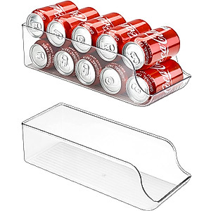 LUXHOUSE 2 Pack Refrigerator Organizer Bin Pop Soda Can Beverage Holder for Fridge, Freezer, Kitchen Countertops, Cabinets - Clear Plastic Can Dispenser, Fruit,Veggie,Canned Food Pantry Storage Rack