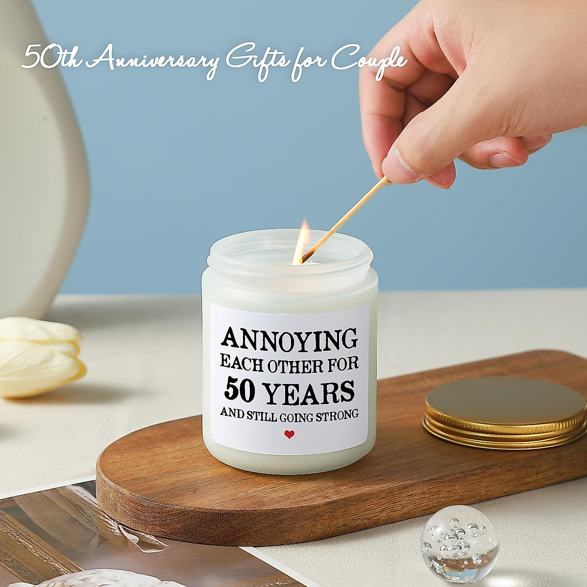 50th Anniversary Wedding Gifts for Couple, Golden 50th Anniversary Wedding Gifts for Parents Grandparents Wife Husband, 50th Wedding Anniversary Decorations, 50 Anniversary Candles (Lavender Scented)
