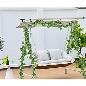 RECUTMS 4Pcs Artificial Monstera Leaves Vines, 5.9FT Fake Hanging Plant Ivy Faux Tropical Palm Leaf Greenery Garland for Garden Porch Patio Jungle Luau Beach Birthday Party Indoor Outdoor Spring Décor