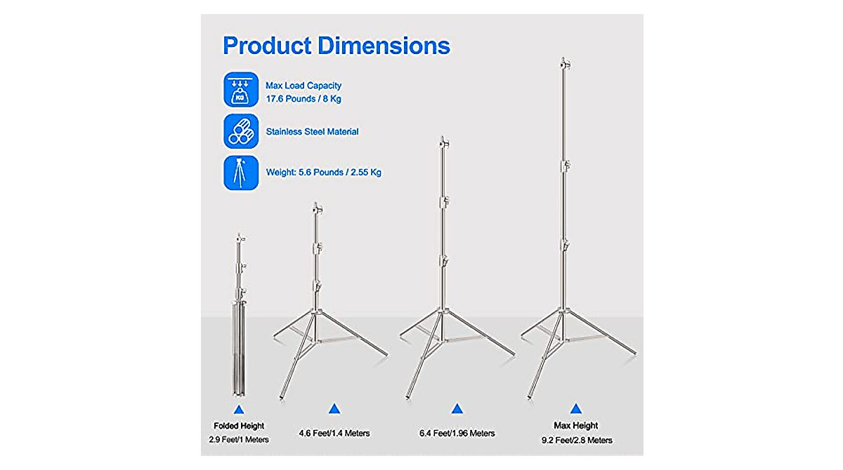 EMART 9.2ft Stainless Steel Light Stand – Heavy Duty & Adjustable