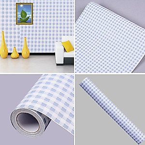 Yifely Blue & White Checkered Pattern Furniture Protective Paper Self-Adhesive Shelf Liner Dresser Drawer Decor Sticker 17.7 Inch by 13 Feet