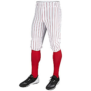 CHAMPRO Men' Triple Crown Knicker Style Baseball Pants with Knit-in Pinstripes and Reinforced Sliding Areas White,scarlet ,Large