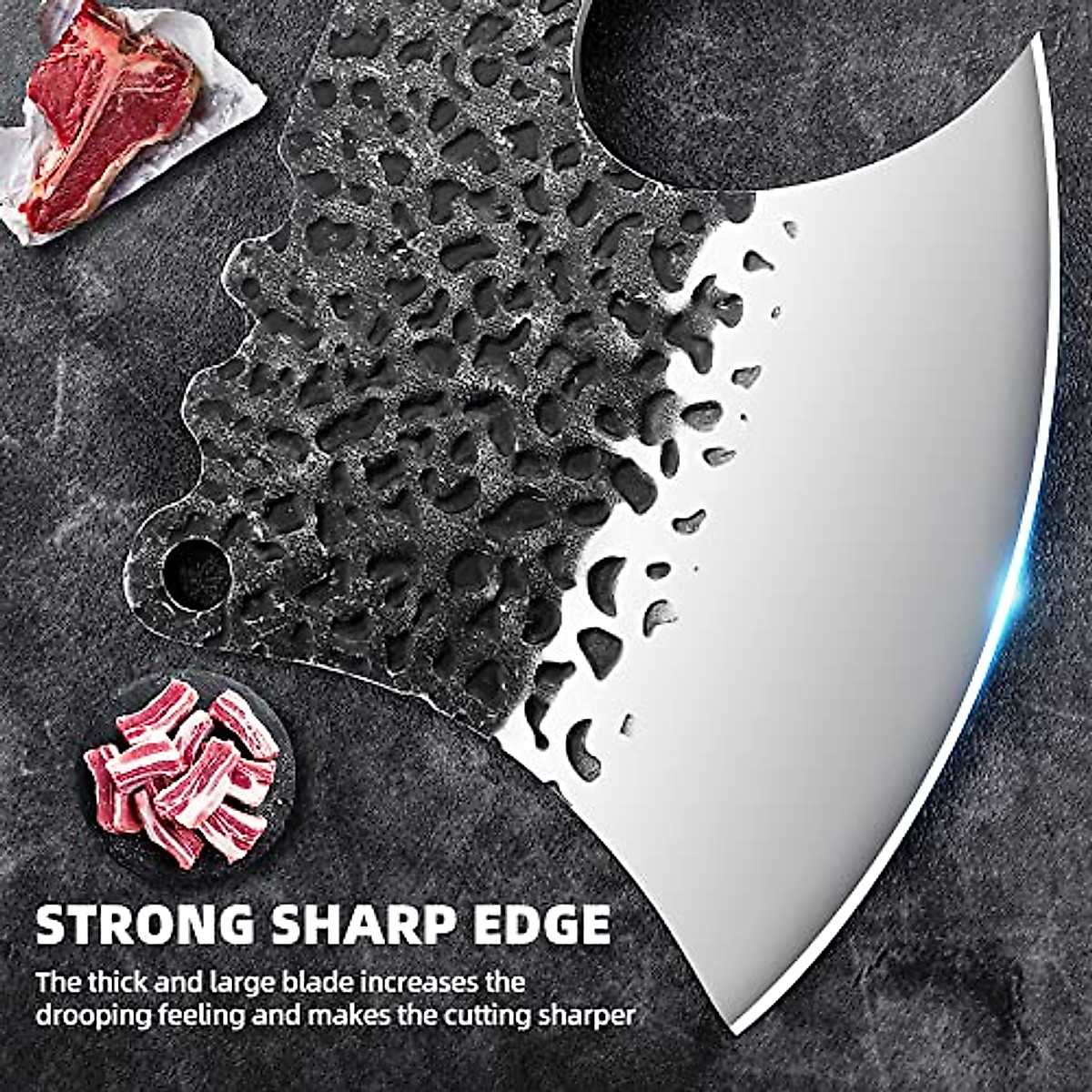 Handmade Meat Cleaver Axes Shape Forged Heavy Duty High Carbon Butcher Knife Boning Breaker Vegetable Butcher Chopper Cutting Chef Knife with Cover for Kitchen Outdoor BBQ (Black)